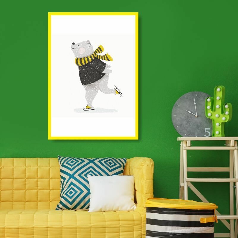 Постер для интерьера МедведьНаКоньках на стену для детской вертикальный 40х50 см в тубусе ПолиЦентр