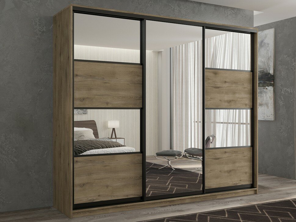 Шкаф купе для одежды Касст 3, МФ-Купе, 180х60х240, платье/белье/платье, цвет дуб крафт золотой