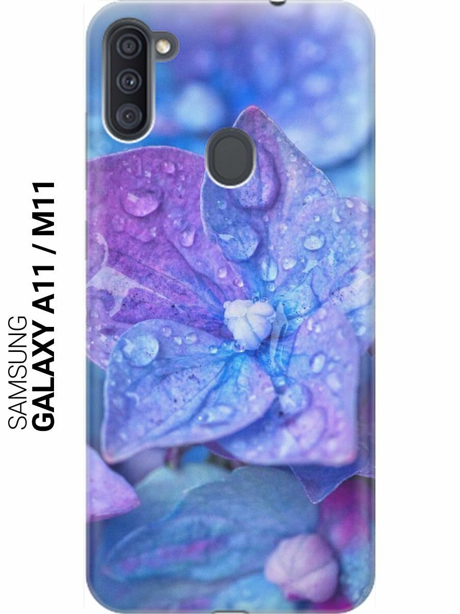 Ультратонкий силиконовый чехол-накладка для Samsung Galaxy A11, M11 с принтом "Голубой цветочек"
