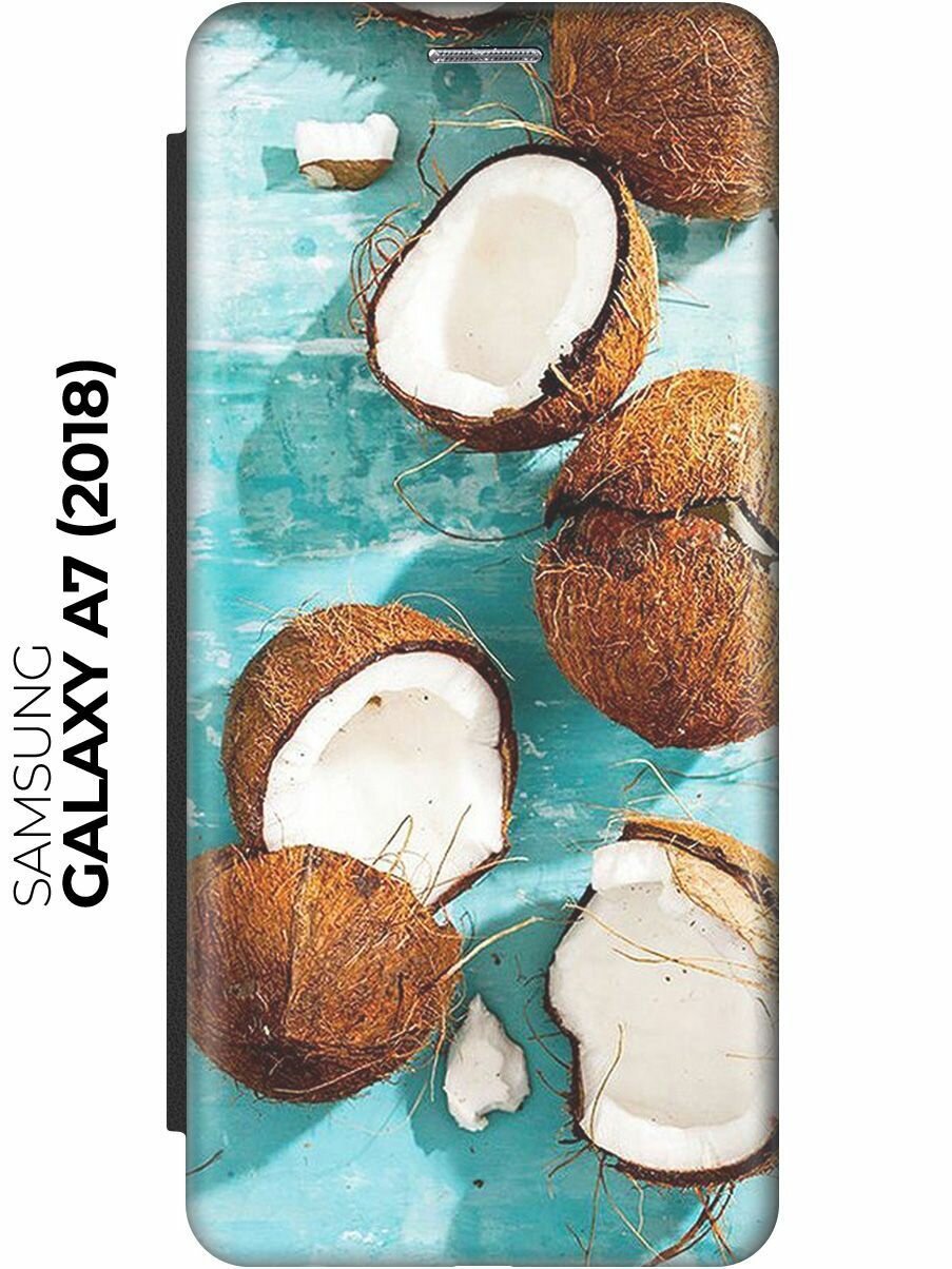 Чехол-книжка Кокосы на Samsung Galaxy A7 (2018) / Самсунг А7 2018 черный