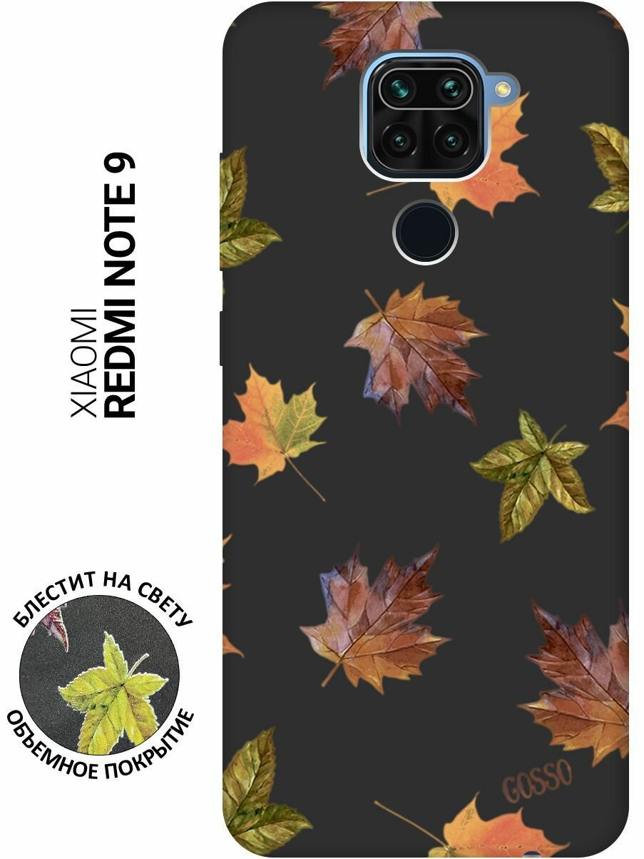 Матовый Soft Touch силиконовый чехол на Xiaomi Redmi Note 9, Сяоми Редми Ноут 9 с 3D принтом "Maple" черный