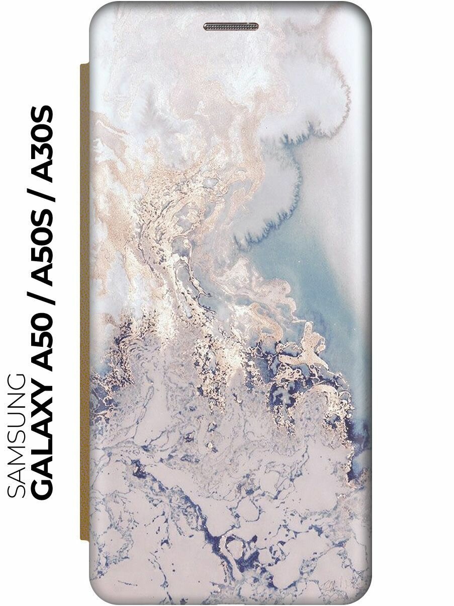 Чехол-книжка Мраморная волна на Samsung Galaxy A50 / A50s / A30s / Самсунг А50 / А30с / А50с золотой