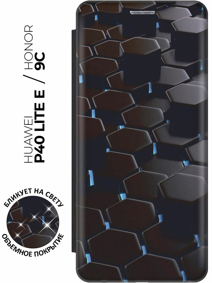 Чехол-книжка Черные ромбы на Honor 9C / Huawei P40 Lite E / Хуавей П40 Лайт Е / Хонор 9С с эффектом блика черный