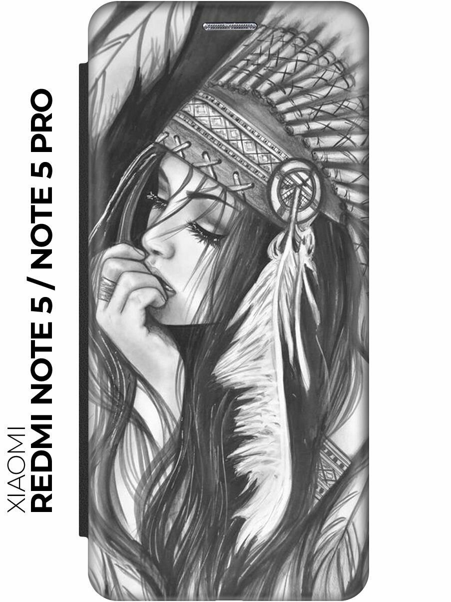 Чехол-книжка Эскиз девушки на Xiaomi Redmi Note 5 / Note 5 Pro / Сяоми Редми Ноут 5 / Ноут 5 Про черный