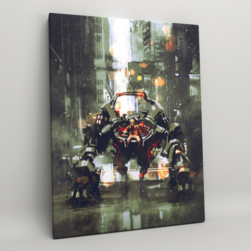 Картина на холсте (интерьерный постер) "Человек в экзоскелете - роботе", с деревянным подрамником, размер 22x30 см