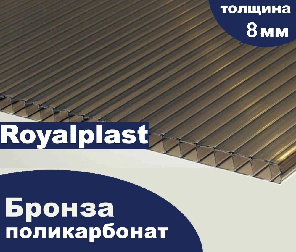 Поликарбонат Усиленный Премиум до 20 лет бронза(коричневая), Royalplast, 8 мм, 6 метров, 1 лист