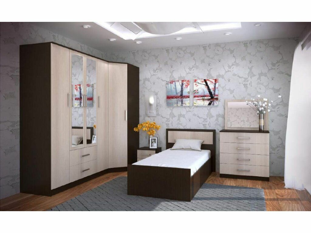 Кровать Фиеста ЛДСП спальное место 900*2000 мм Дуб беленый/Венге