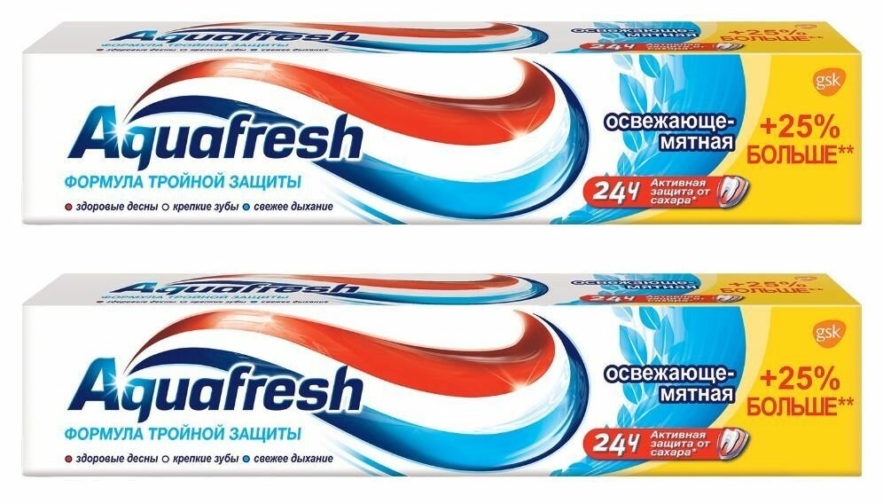 Aquafresh Освежающая мятная зубная паста Total Care, синяя, 125 мл, 2 шт
