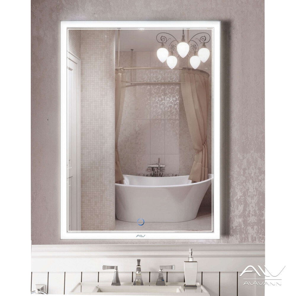 Зеркало Alavann Emma 70 см с подсветкой, прямоугольное, белый
