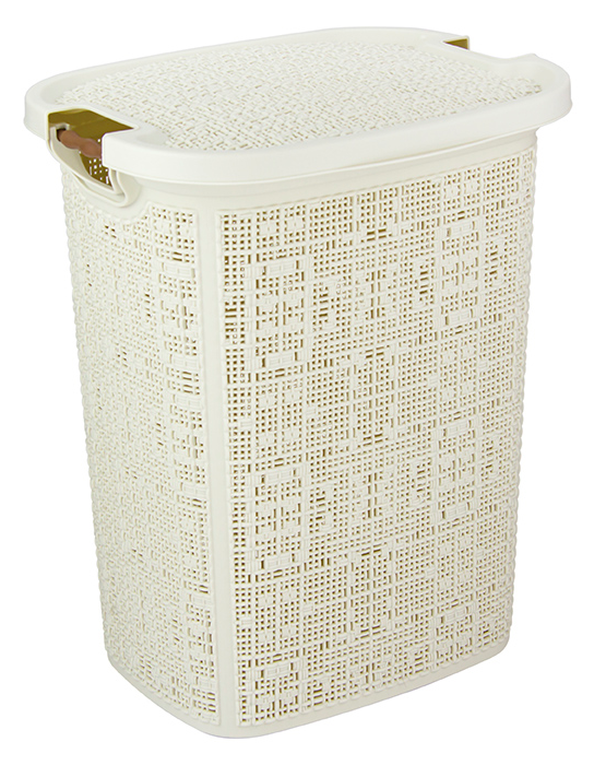 Корзина для белья Idea / Идея Бязь М2622 с крышкой, из полипропилена, светло-бежевый, 360x290x445мм, 30л