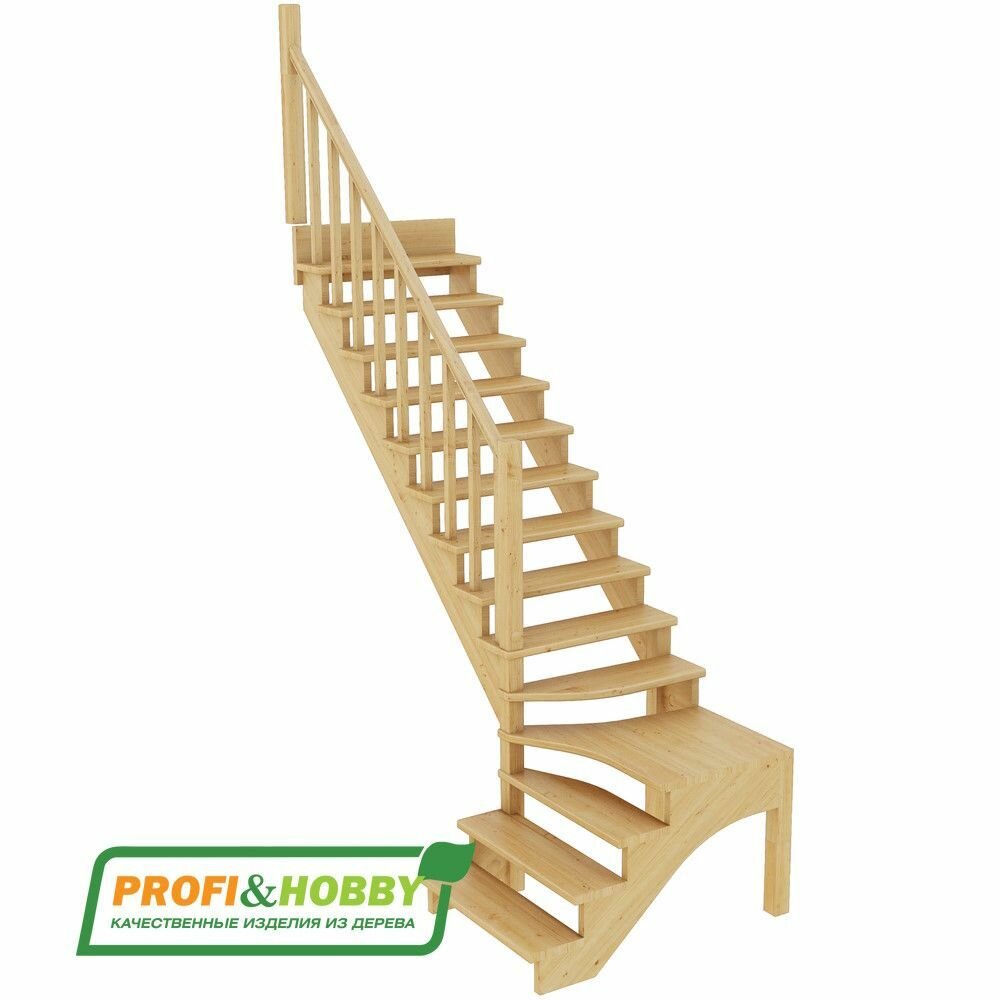 Деревянная лестница на второй этаж из массива сосны К-031м/1 "Левая"