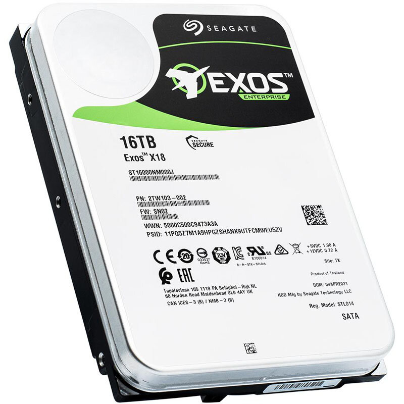 Seagate Жесткий диск 16ТБ Seagate Exos X18 ST16000NM000J, 7200об./мин, 256МБ (SATA III)