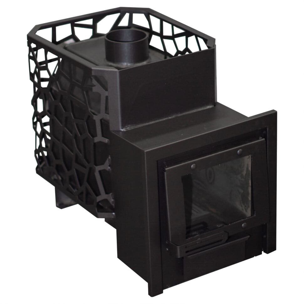 Печь дровяная рада (6мм 14 М (сетка) вынос 180 мм, до 15 куб. м, дверца ДСС "Открытое стекло")