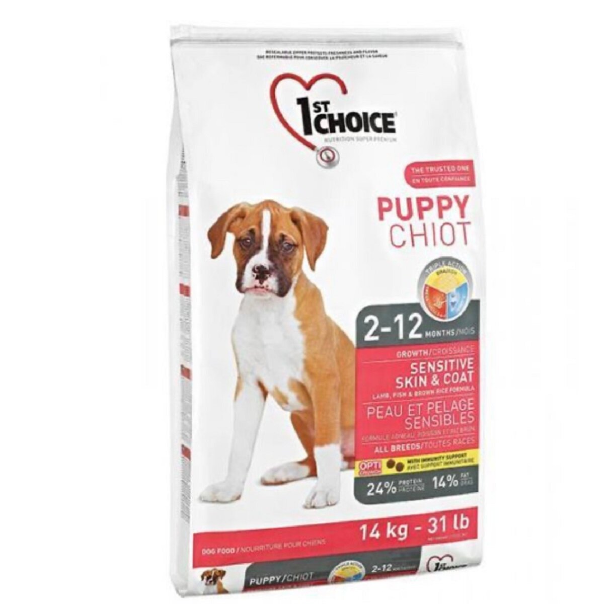 1ST CHOICE корм сухой для щенков с чувствительной кожей и шерстью ягненок с рыбой и рисом 14кг