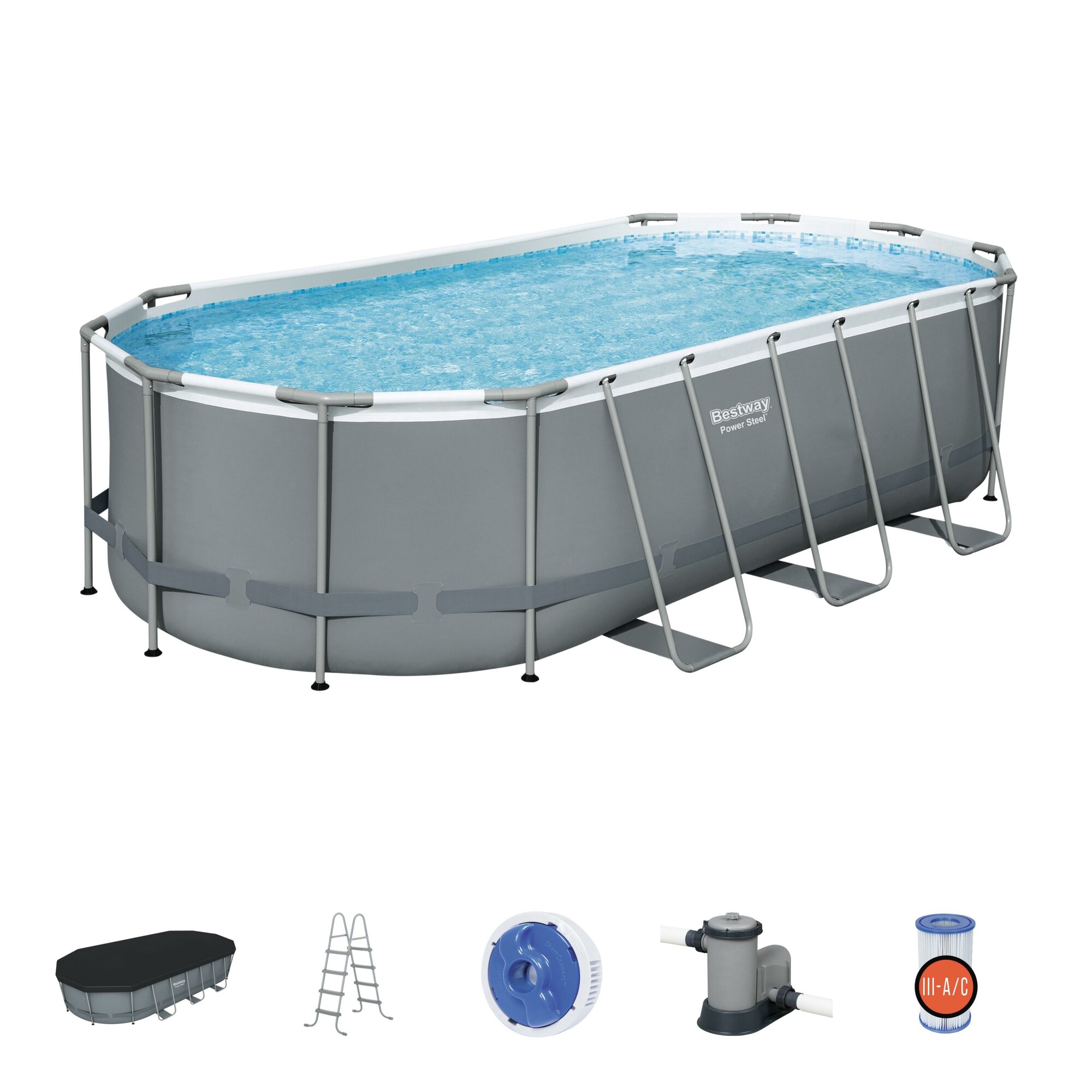 Бассейн каркасный Bestway Power Steel 56710, 549х274х122 см (фильтр-насос, лестница, тент)