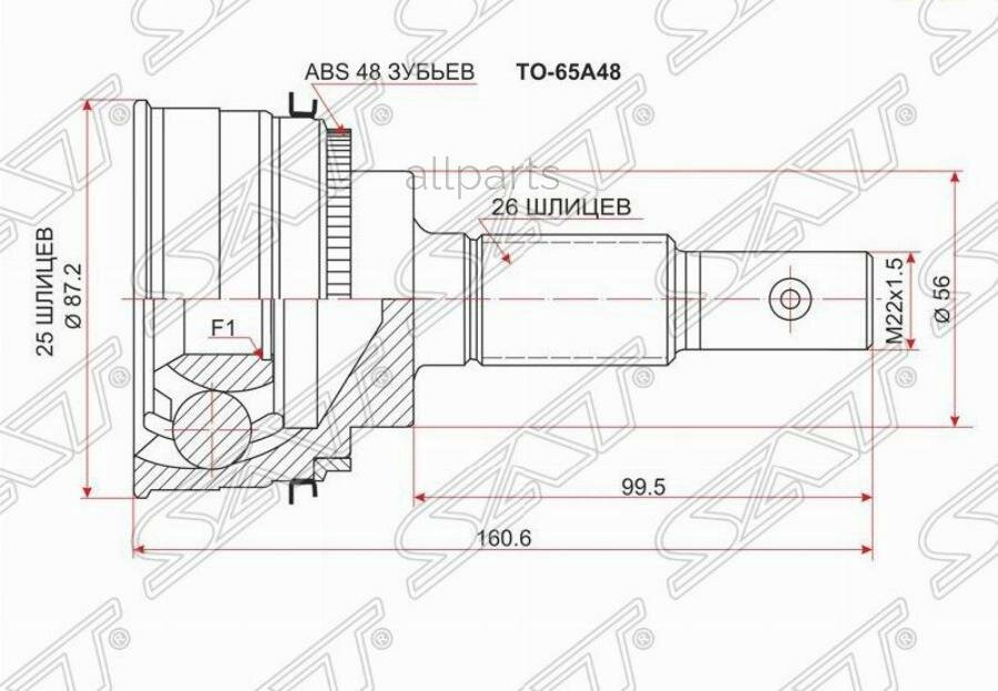 SAT TO-65A48 Шрус (Спереди/ Наруж) Lexus RX 97-03 / Toyota Harrier 97-03
