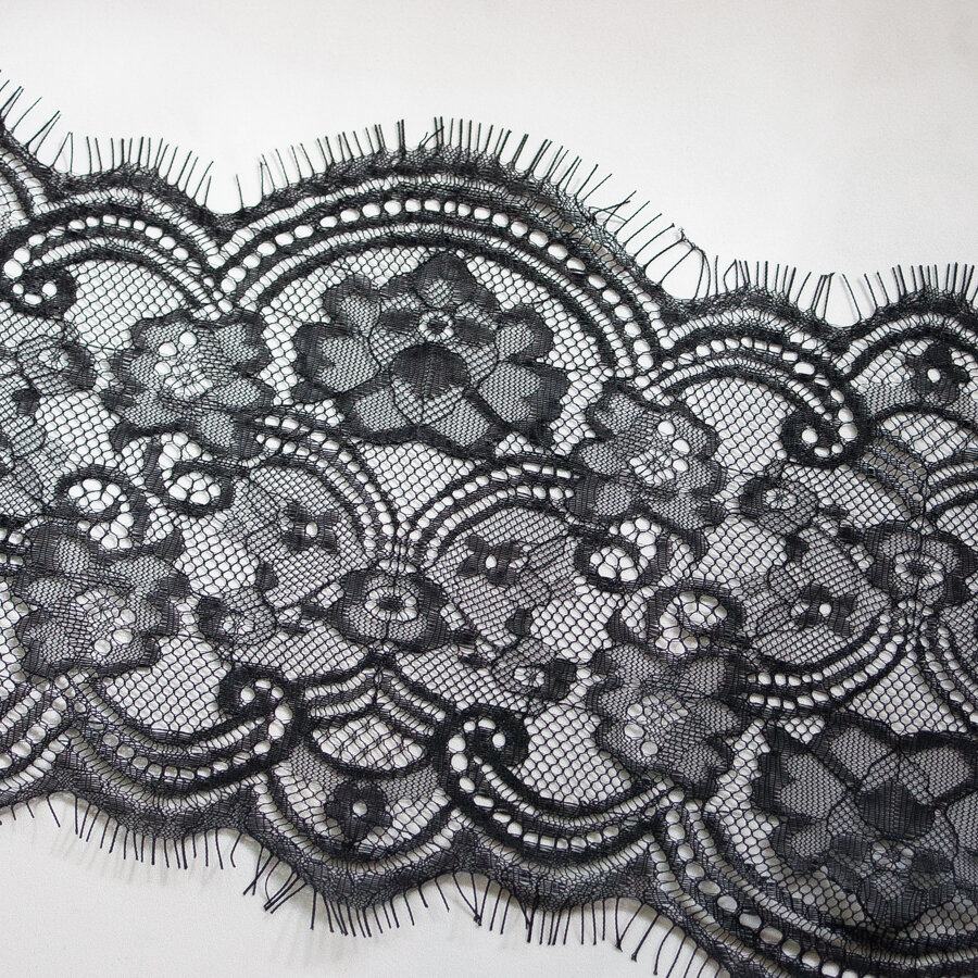Изысканное шантильи: Кружево реснички 165 мм0, 9м(3шт*3м), цвет чёрный