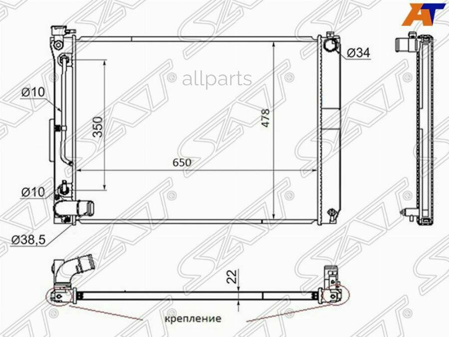 SAT TY0003-MCU30-1 Радиатор Lexus RX 03-09 / Toyota Harrier (XU30) 03-13