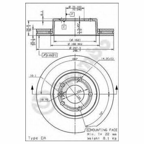 Тормозной диск передний Brembo 09683911 для Land Rover Range Rover II