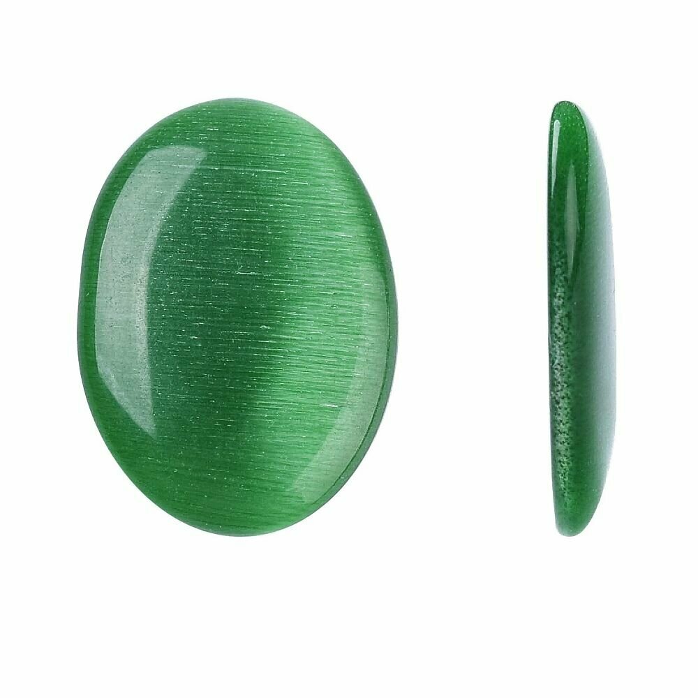 Кабошон стеклянный, 25х18мм, кошачий глаз (имитация), зеленый, 5 шт.