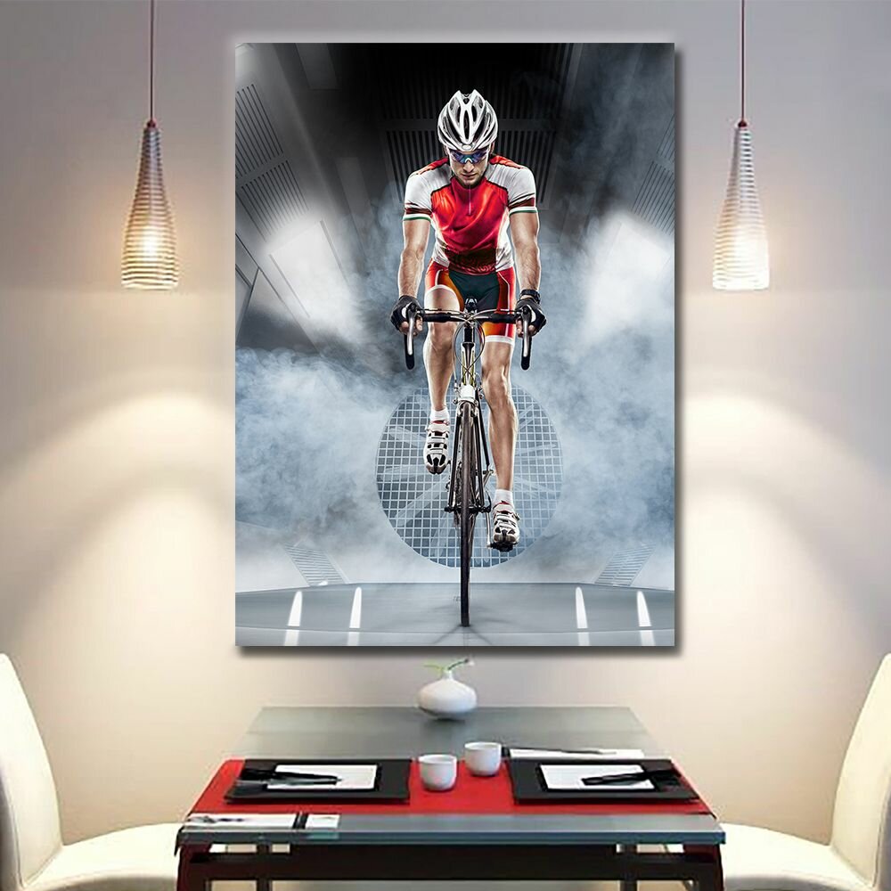 Картина на стену, интерьерная karTTina "Решительный велосипедист", 50х70см 1шт.