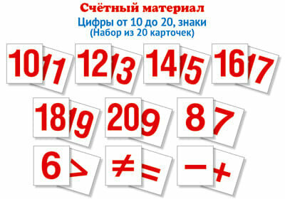 Счетный материал Сфера "Цифры от 10 до 20, знаки", 20 карточек, 48х55 мм (978-5-9949-3213-1)