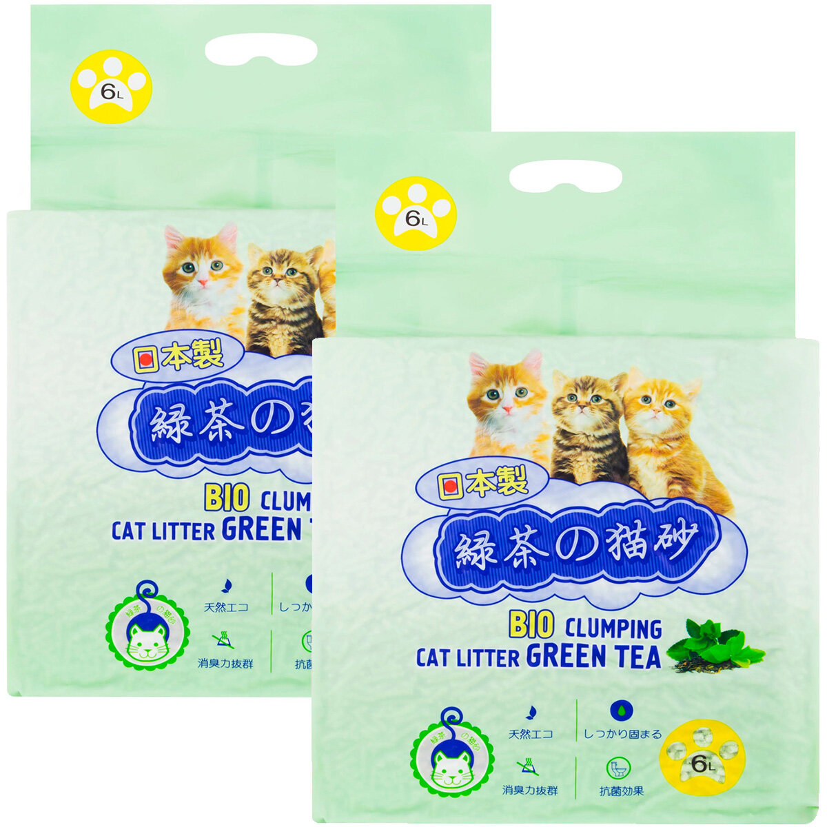 Наполнитель Hakase Arekkusu комкующийся на основе тофу зеленый чай (6 л + 6 л)