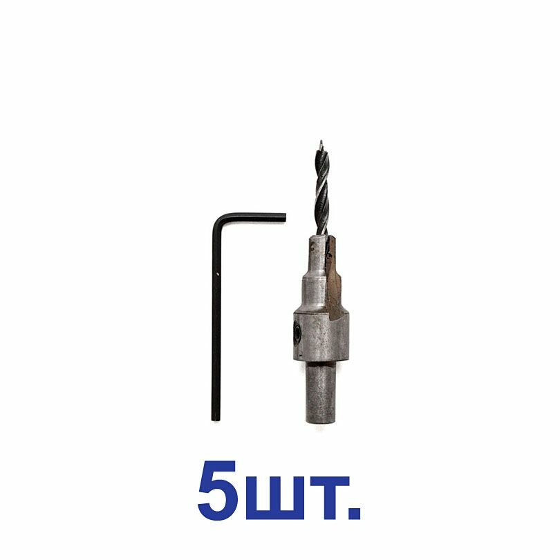 Сверло по дереву Vira (552550) 4х75 мм конфирмат для мебельной стяжки 5х50 мм HCS (высокоуглеродистая сталь) с зенкером (5 шт.)