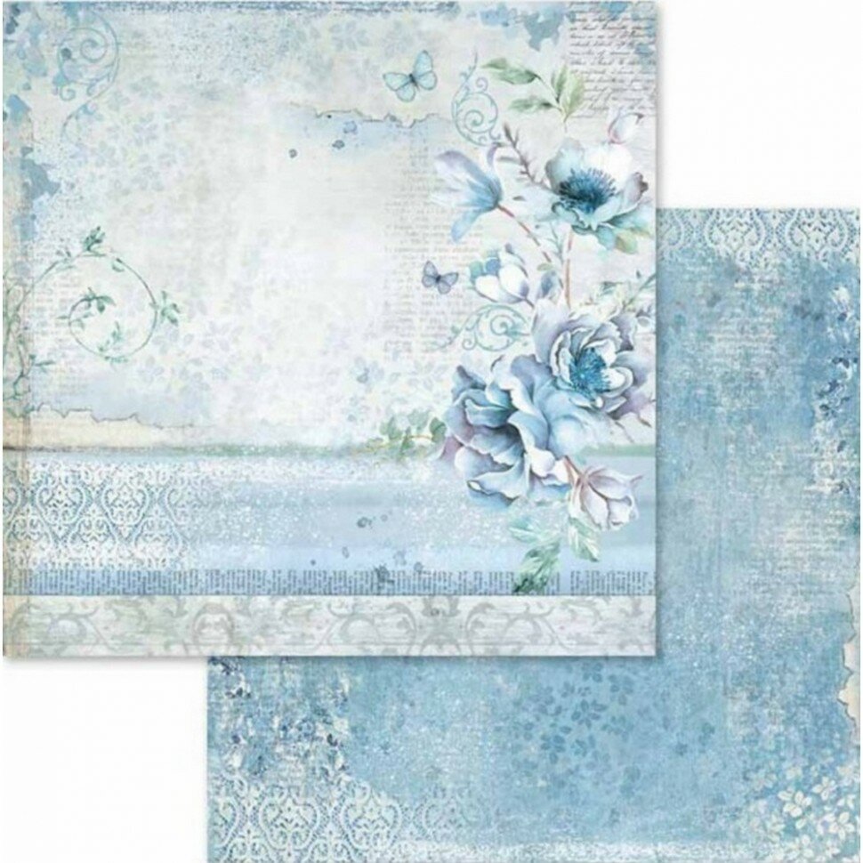 #SBB563 Бумага двухсторонняя для скрапбукинга "Blue Land flower" 30.5 х 31.5 см Stamperia 1 лист