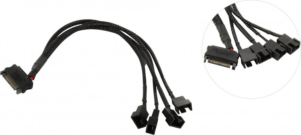 Переходник питания для вентиляторов 1SATA-> 4х4pin, 20 см