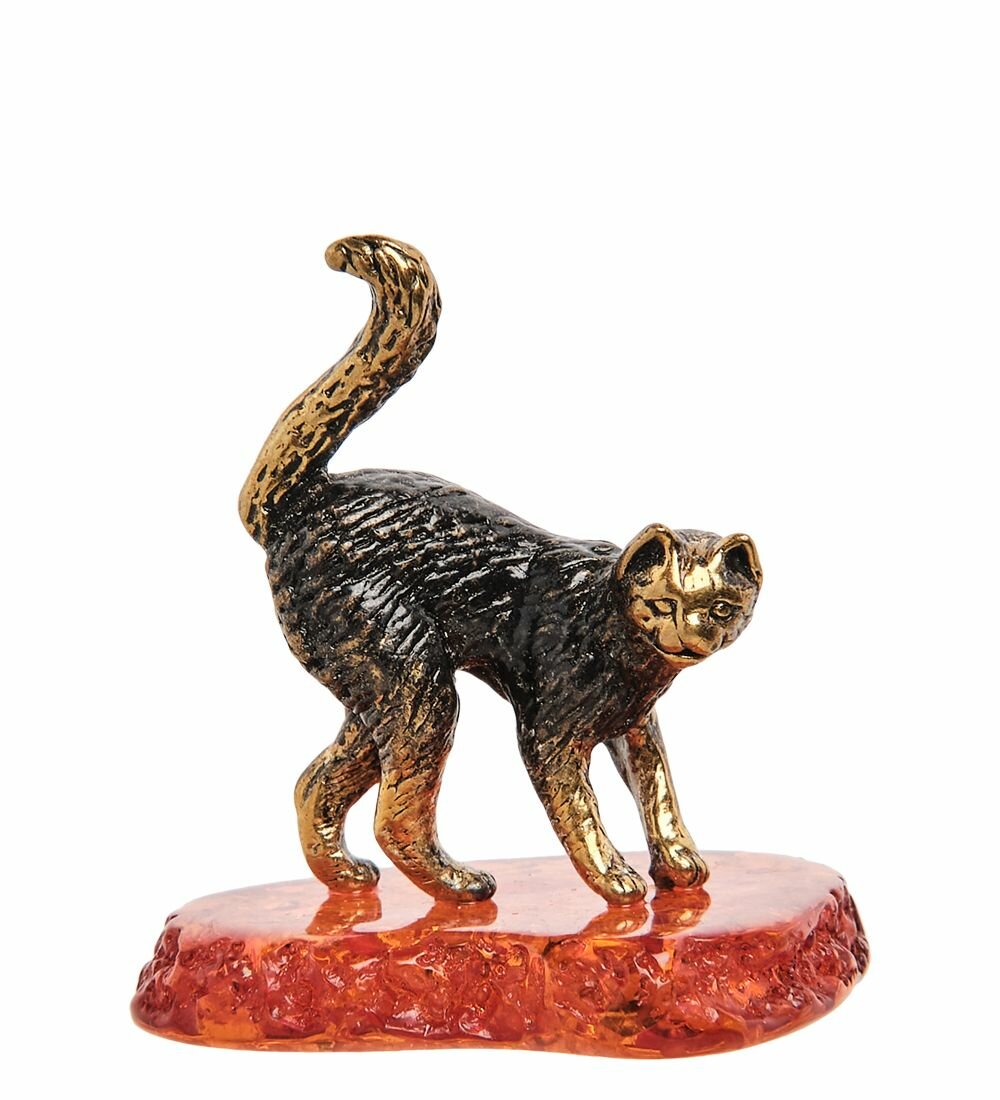 Фигурка 'Кошка на подставке' (латунь, янтарь)