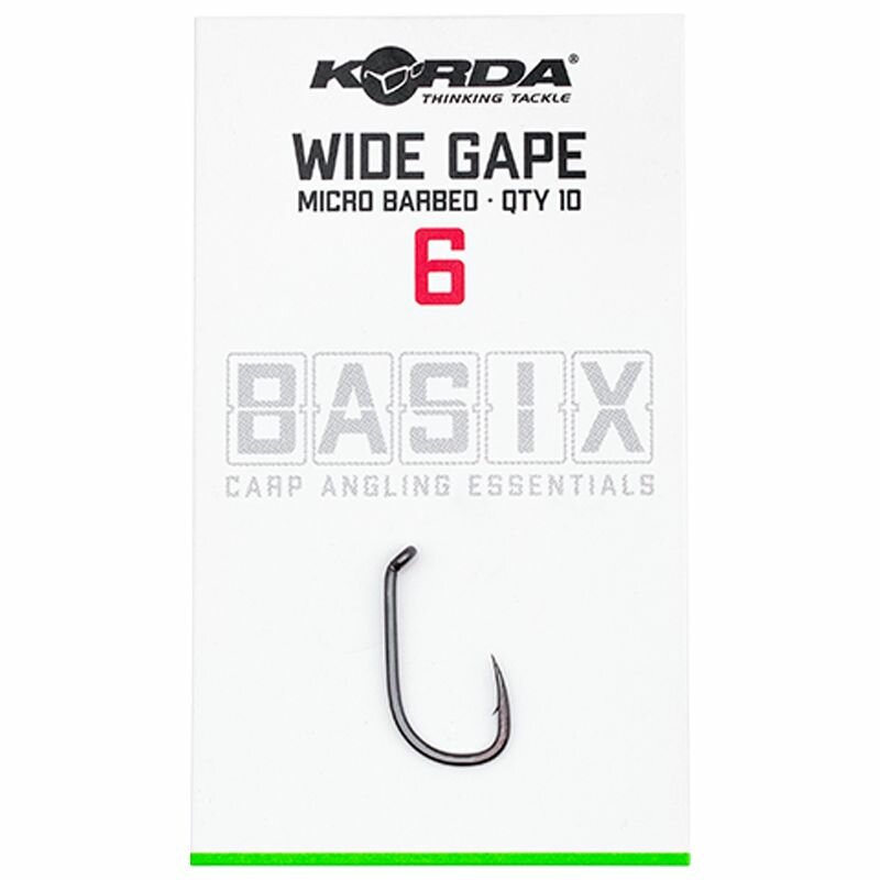 KORDA Крючок Basix Wide Gape 6 с микробородкой 10шт.