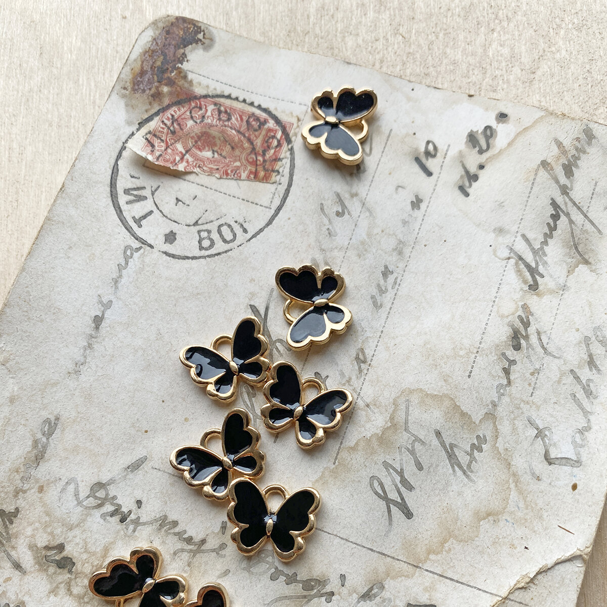 Кулон Подвеска металлическая бабочка 15 шт. для рукоделия / браслета / сережек, эмаль, цвет черный, 10.5x13x3 мм