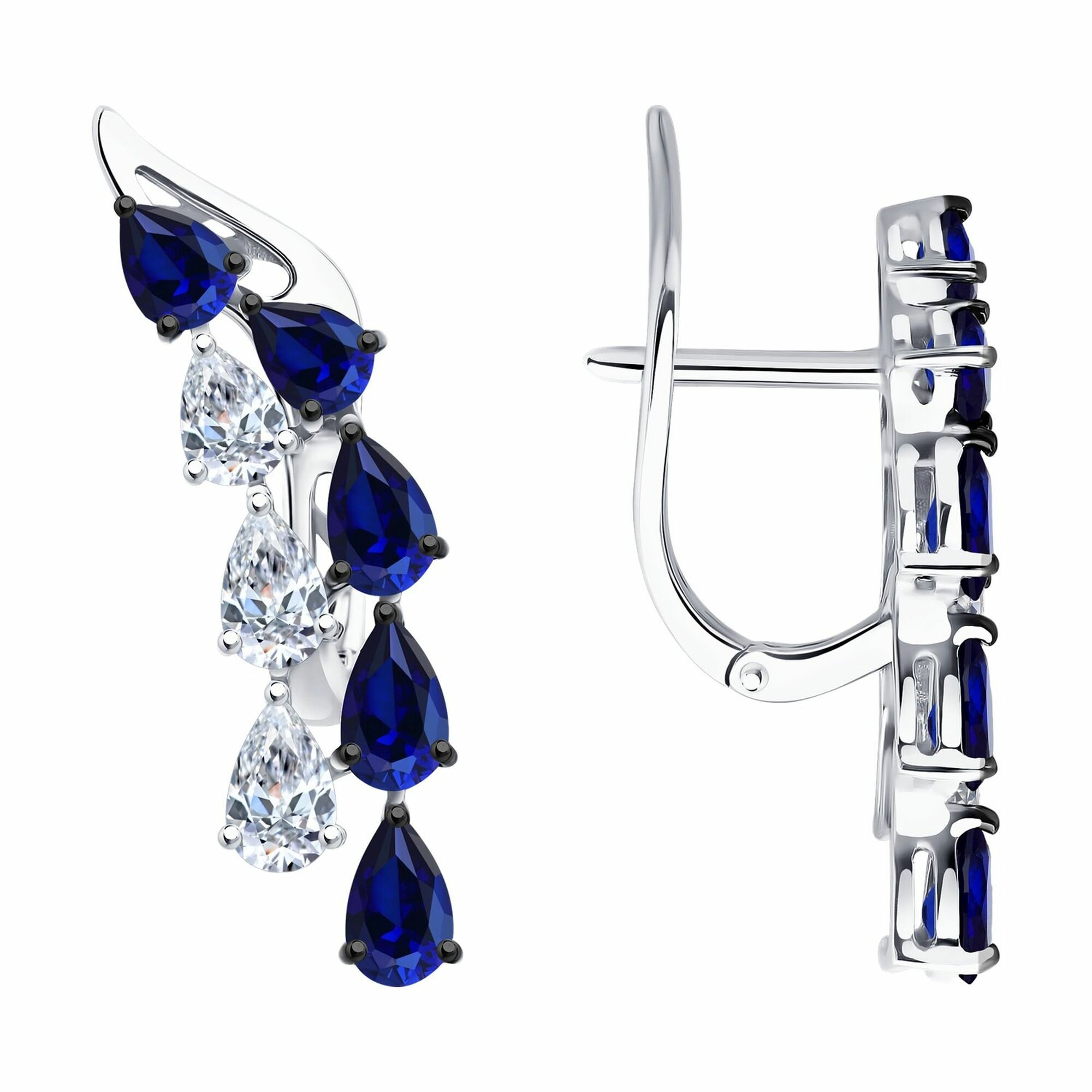 Серьги, белое золото, 585 проба, сапфир