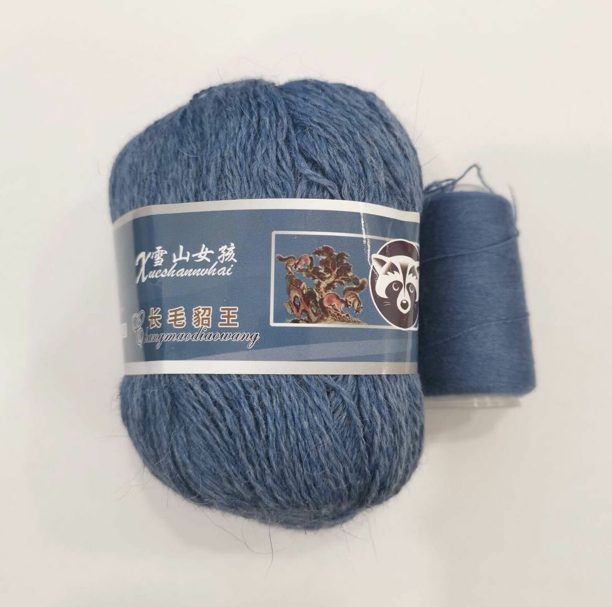 Пух норки Menca синяя этикетка 5 мотков 50 г. 350 м. + 20 г. цвет 884 т. джинс