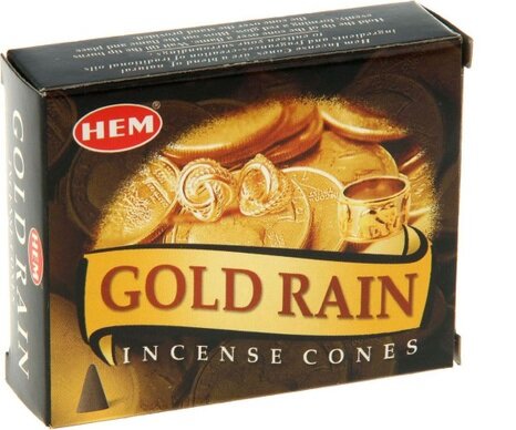 Hem Incense CONES GOLD RAIN (Благовония конусы золотой дождь, Хем), уп. 10 конусов.