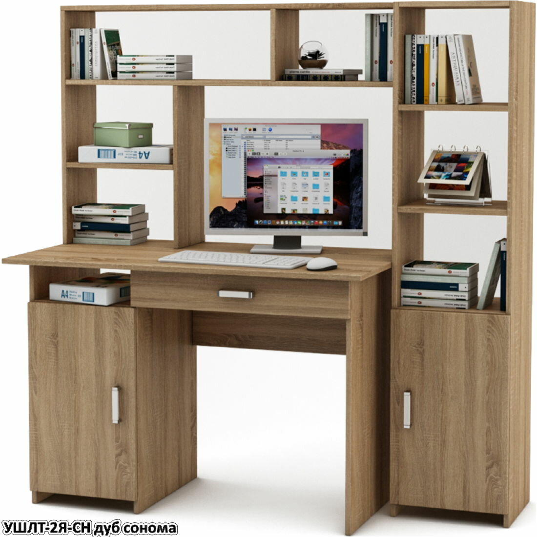 Уголок школьника Лайт-2Я с надстройкой Дуб сонома, ЛДСП, МФ Владимир VMF, 145х149,2х60 см.