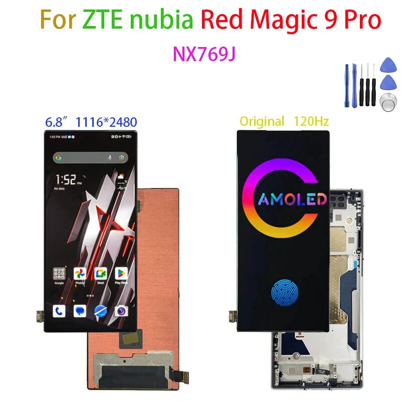 Оригинальный 6.8-дюймовый AMOLED-дисплей для ZTE Nubia Red Magic 9 Pro, сенсорный экран, панель LCD NX769J, замена дисплея для Red Magic 9 Pro