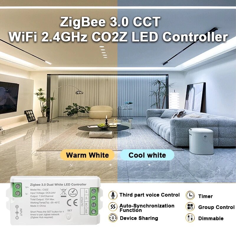 Zigbee 3.0 CCT WiFi 2.4GHz LED контроллер CO2Z