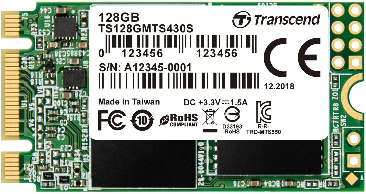 Transcend Твердотельный накопитель Transcend 128GB M.2 SSD MTS 430 series (22x42mm) with DRAM cache R/W 560/500 MB/s
