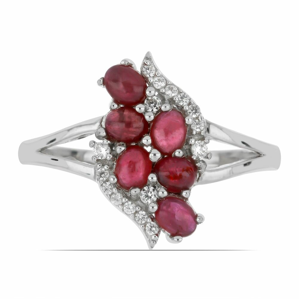 Кольцо, серебро, 925 проба, родирование, циркон, рубин