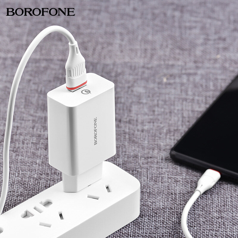 Зарядное устройство Borofone Hongtu BA21A QC3.0, с кабелем, белый