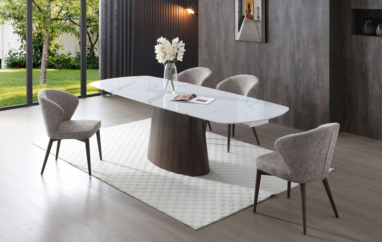 Стол раскладной Bavaria 180-260, белая керамика/орех