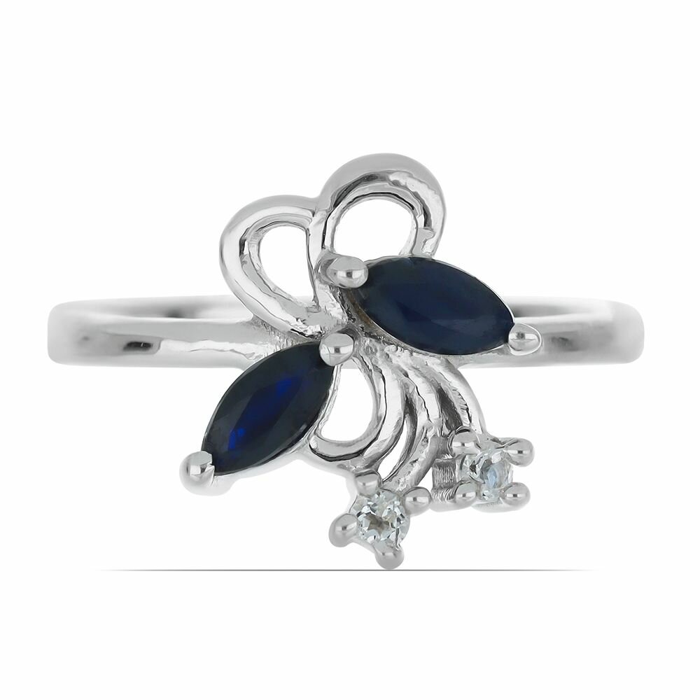 Кольцо, серебро, 925 проба, родирование, сапфир, топаз