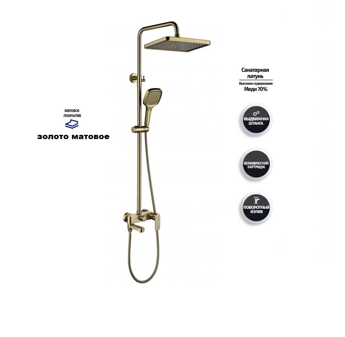 Душевая система со смесителем и тропическим душем Grocenberg GB7011MG золото матовое