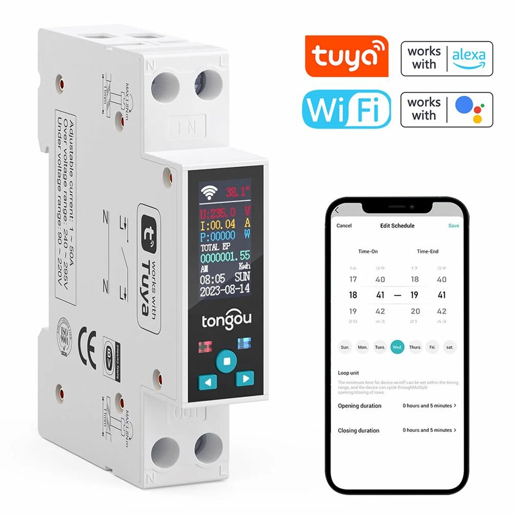 Tongou Tuya WiFi DIN RAIL выключатель, интеллектуальный распределитель электроэнергии, таймер мощности светодиодного электросчетчика