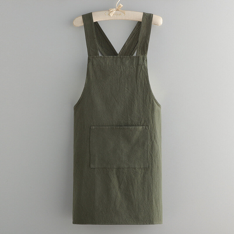 Фартук, японский, хлопок, зеленый, с вышивкой