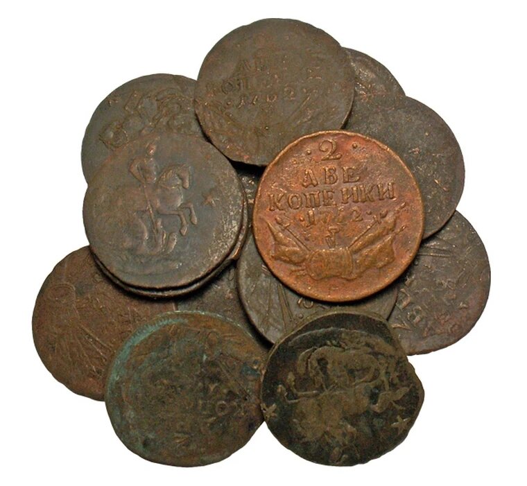 2 копейки 1762 Барабаны, перечекан на оригинале, медь 1 штука т/н сувенирная копия монеты, нумизматика, деньги для коллекции