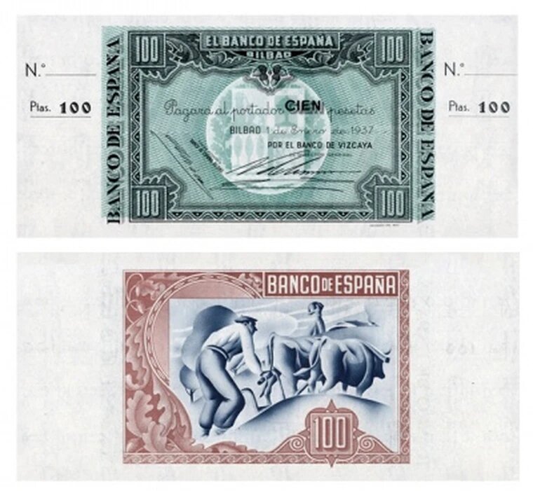 Испания 100 песет 1937 Бильбао, сувенирная копия, банкноты и купюры редкие коллекционные