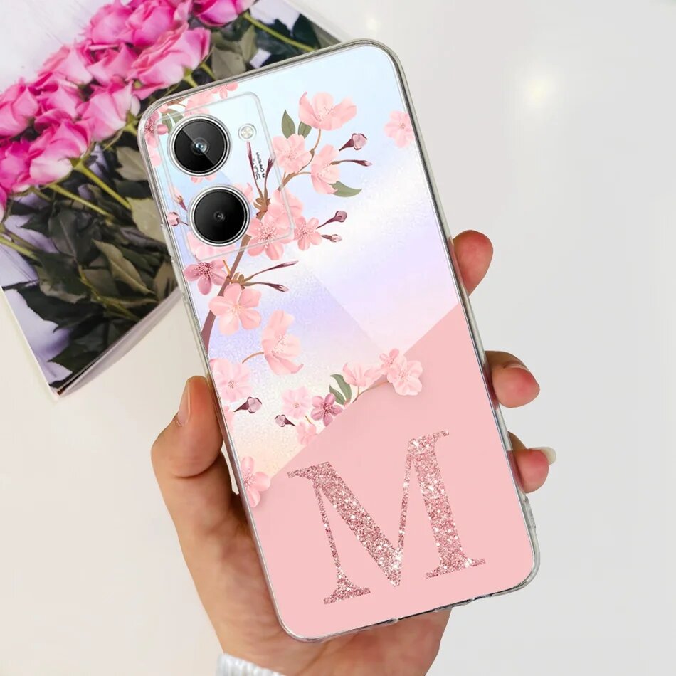 Чехол Realme 10 (RMX3630) буквенный силиконовый pink M
